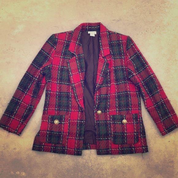 Jackets & Coats | Vintage Redgreen Plaid Blazer By Justin B Jones ...